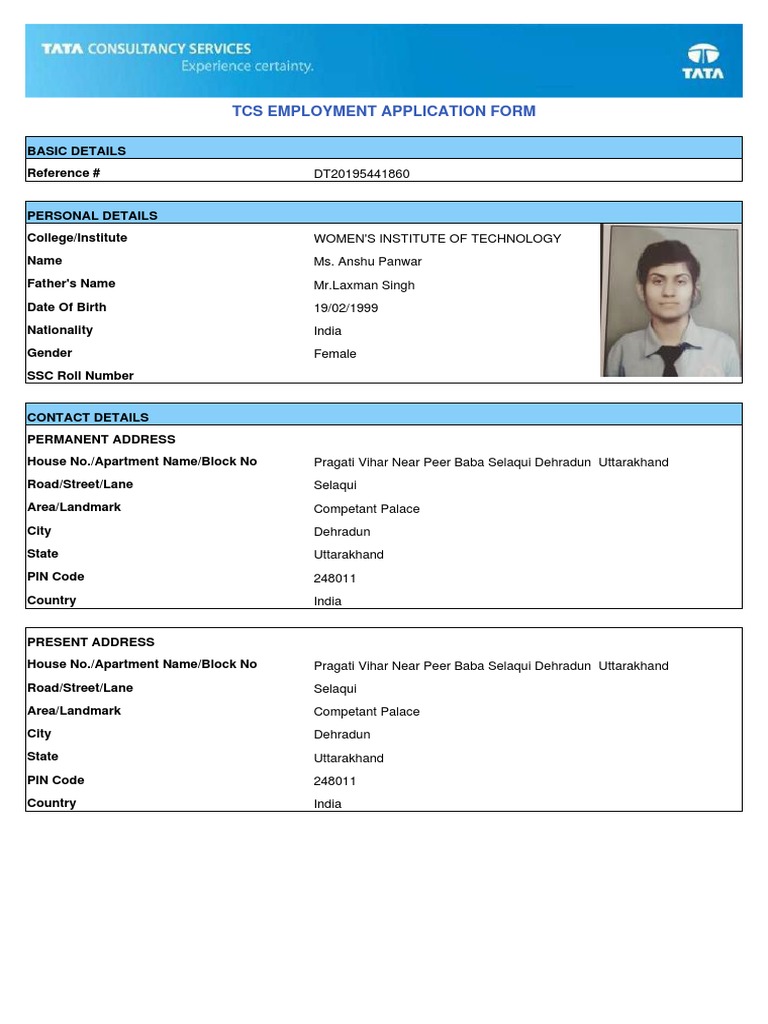 TCS Employment Application Form 2025 | PDF | Government Information ...
