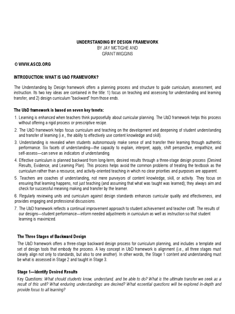 Understanding by Design Framework PDF | PDF | Educational Assessment ...