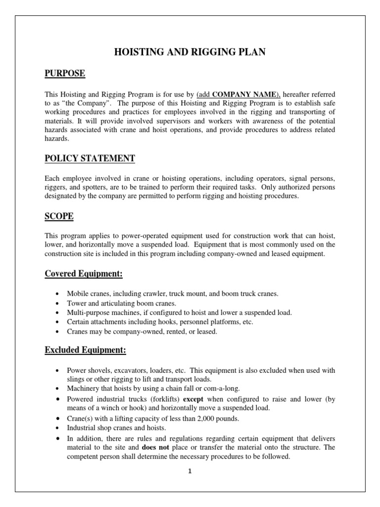2014 Hoisting Rigging Plan 10-6-14 Final Posted To Website | PDF ...