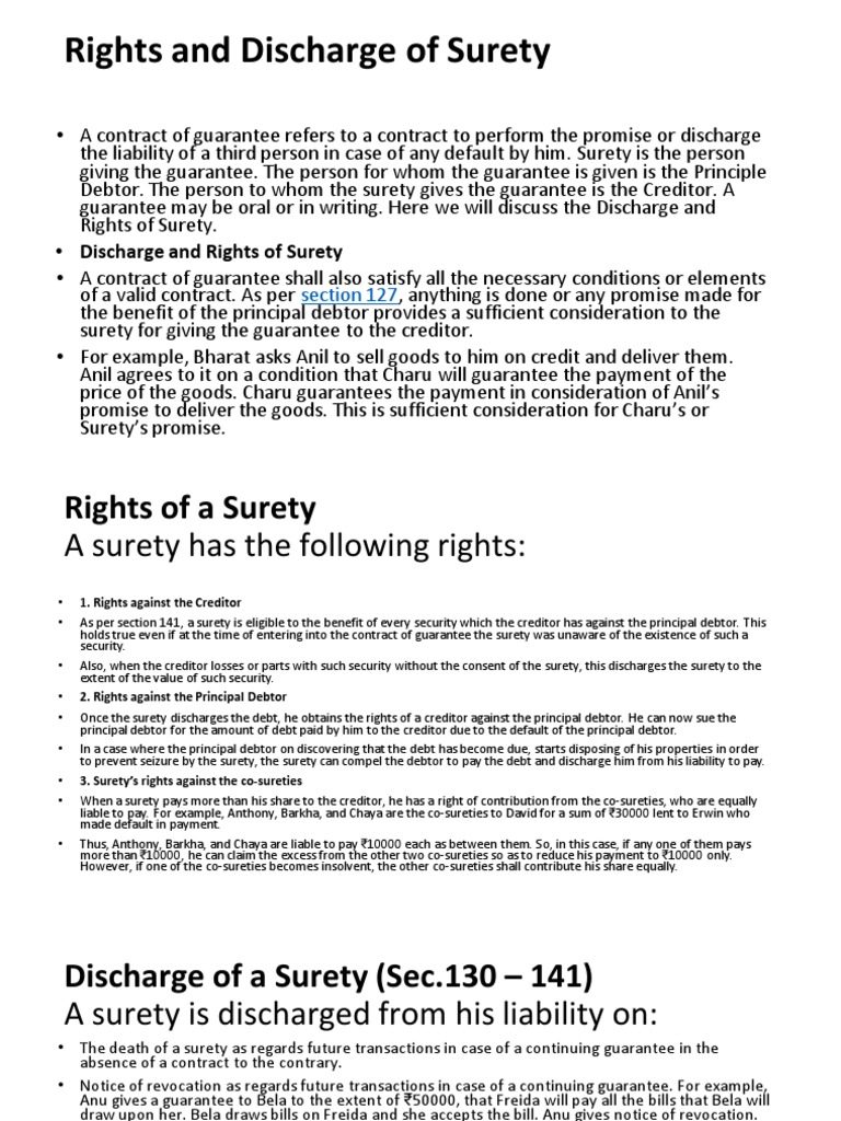Discharge and Rights of Surety | PDF | Guarantee | Law And Economics
