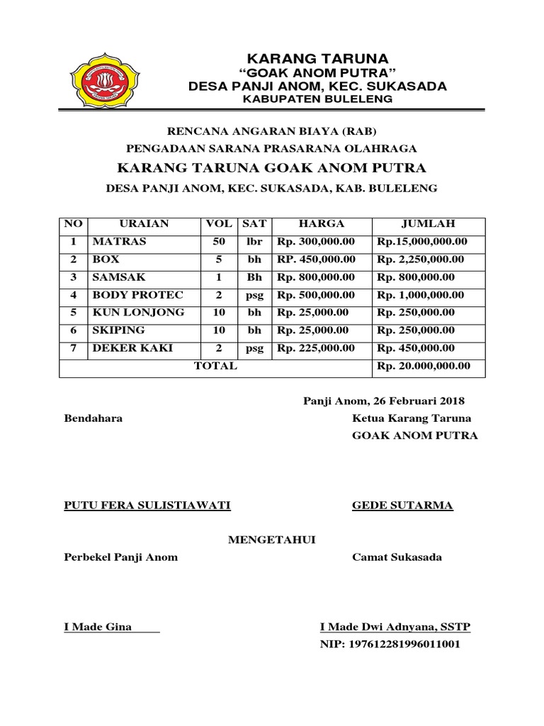 Karang Taruna: "Goak Anom Putra" Desa Panji Anom, Kec. Sukasada | PDF