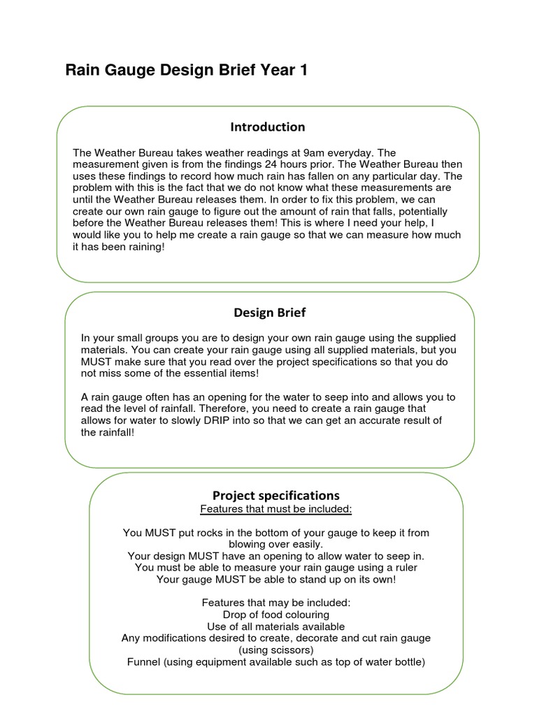 Rain Gauge Design Brief Year 1 | PDF | Rain | Weather