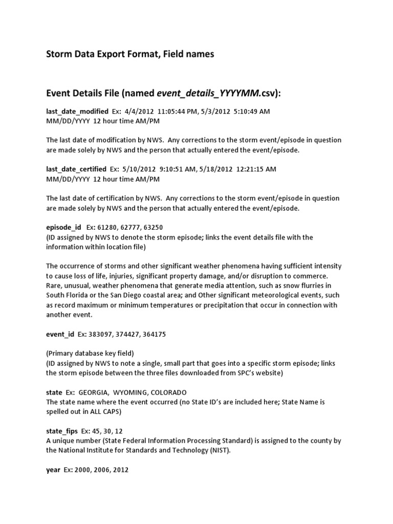 Storm Data Format Field Guide | PDF | National Weather Service ...