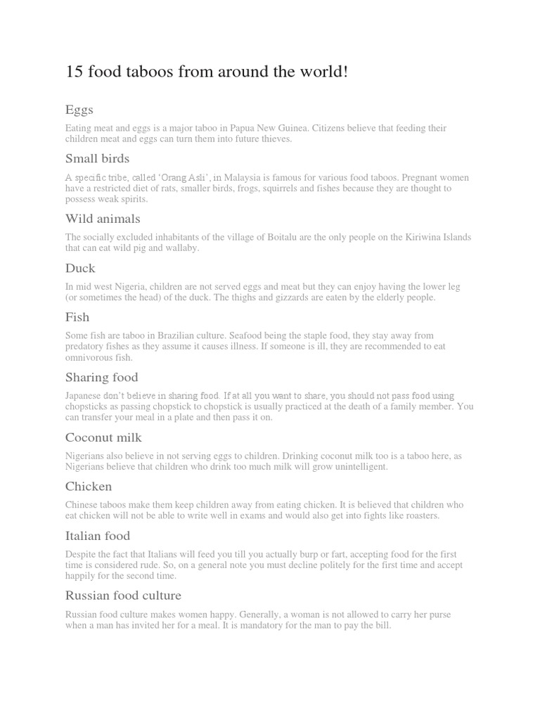 15 Food Taboos From Around The World | PDF | Chicken | Foods