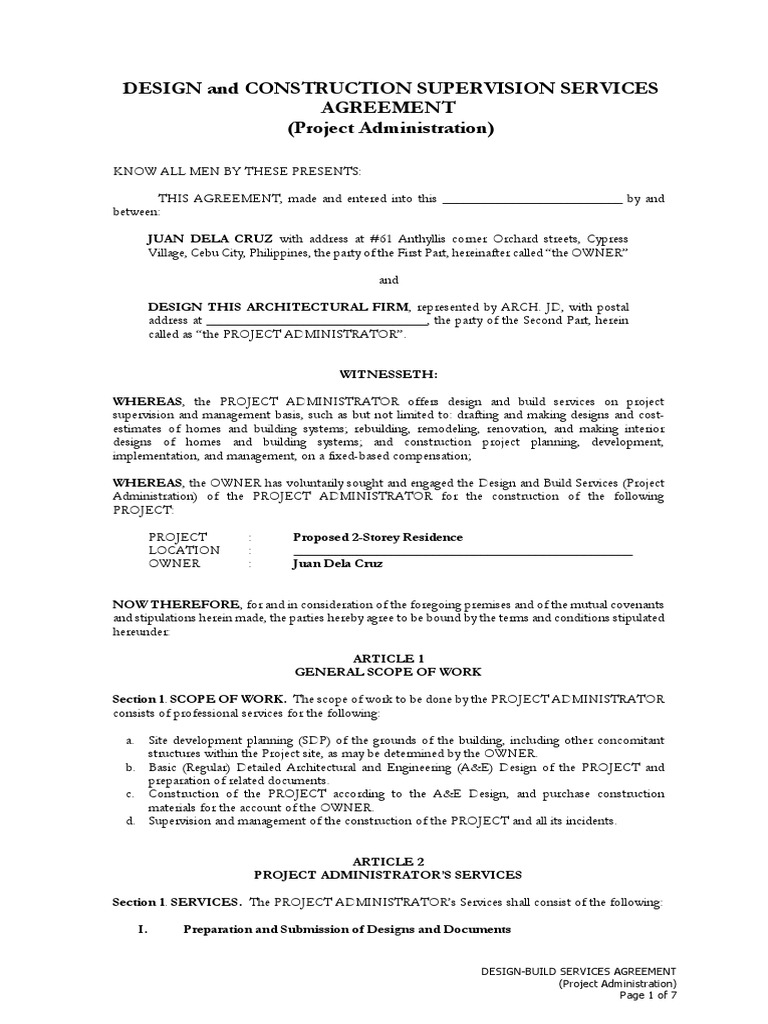 Design And Construction Supervision Services Agreement (Project ...