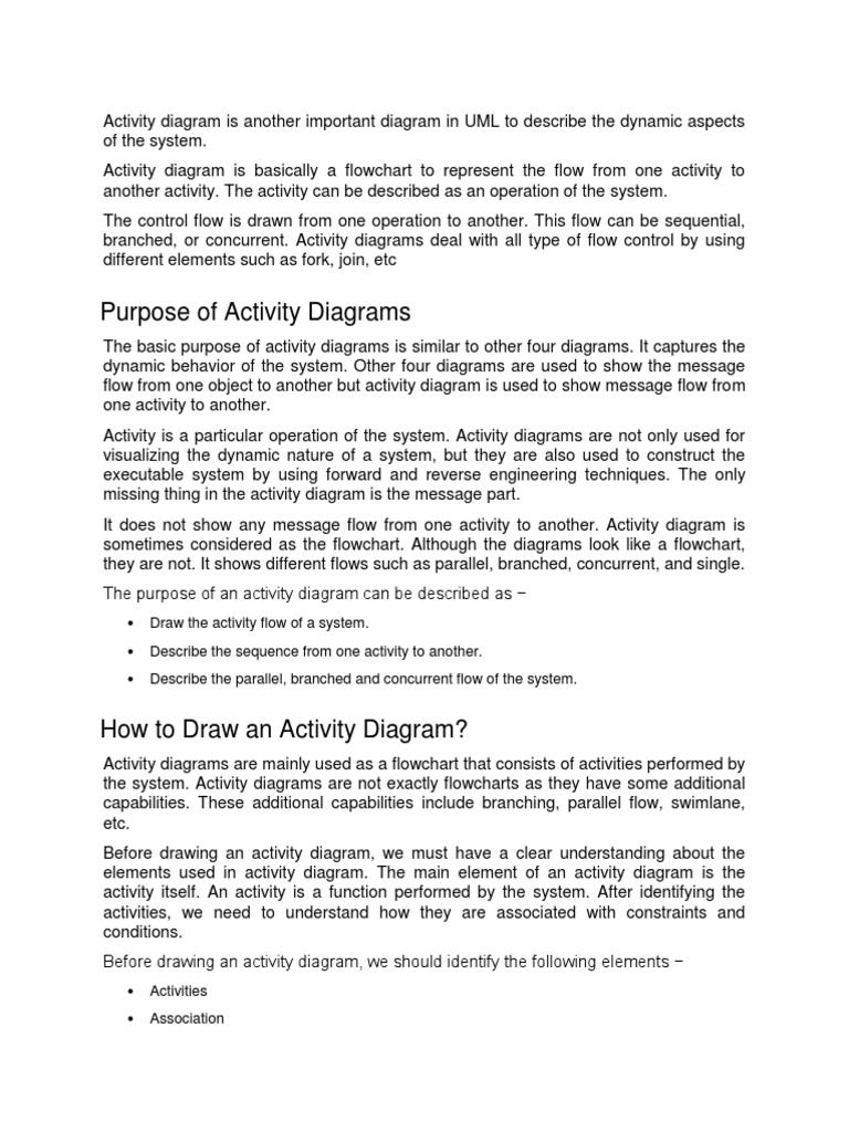 Purpose of Activity Diagrams | PDF | System | Unified Modeling Language