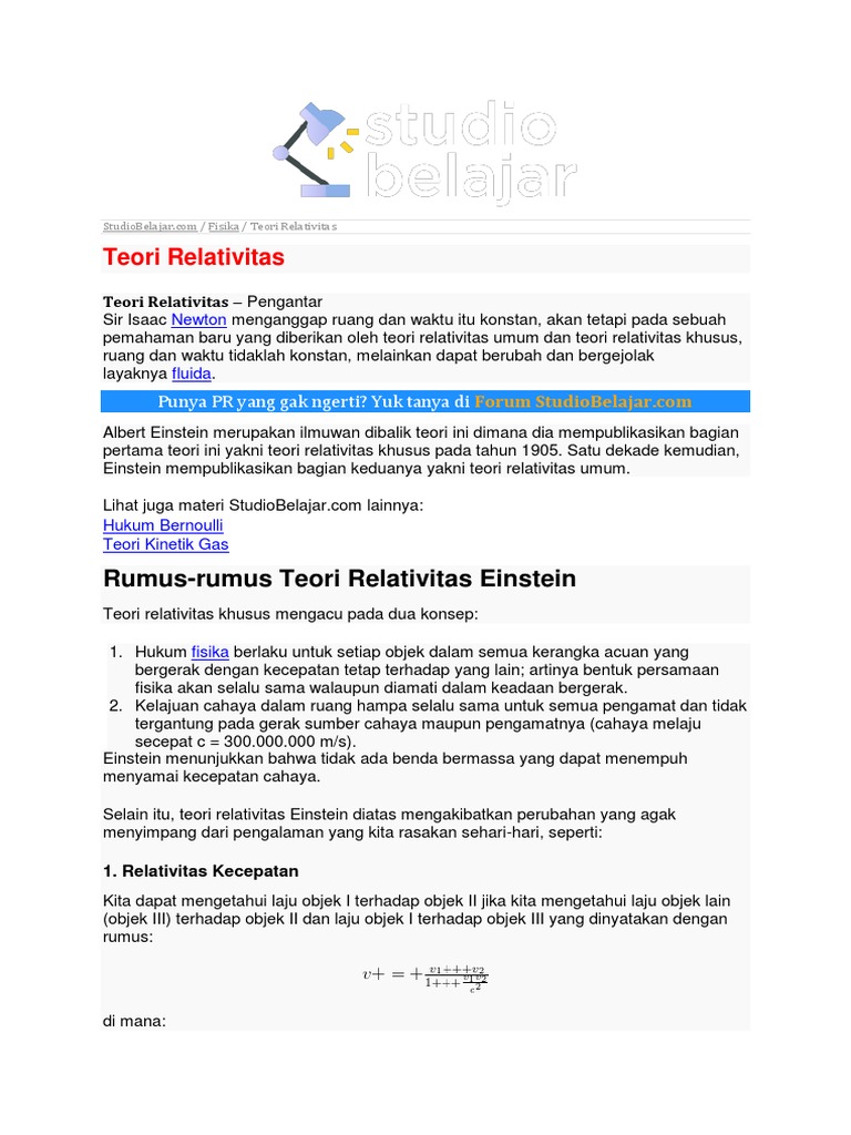 Teori Relativitas Einstein | PDF | Sains & Matematika