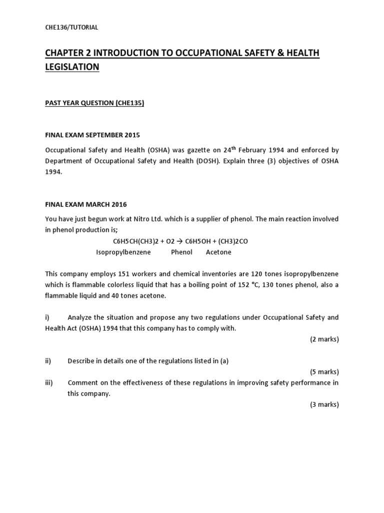 OSHA 1994: Key Regulations and Objectives | PDF | Occupational Safety ...