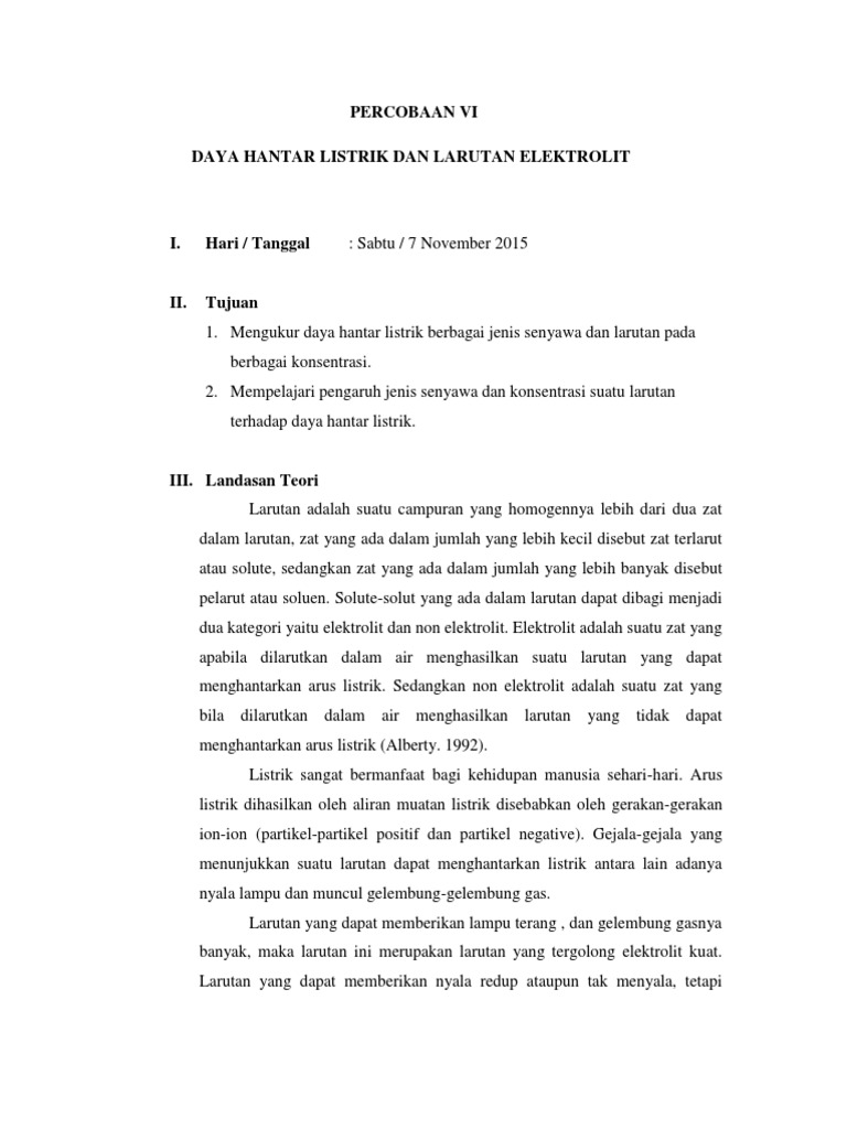 Daya Hantar Listrik Larutan Elektrolit | PDF