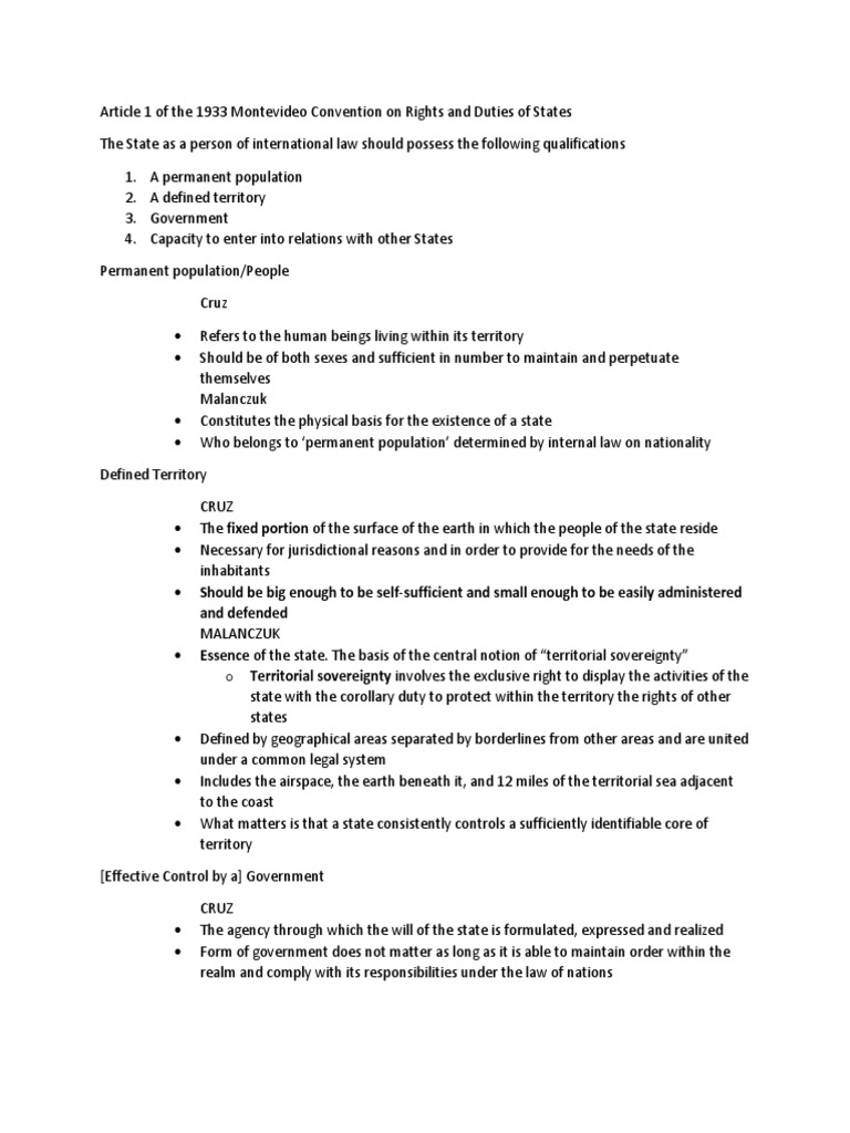 Article 1 of the 1933 Montevideo Convention on Rights and Duties of ...