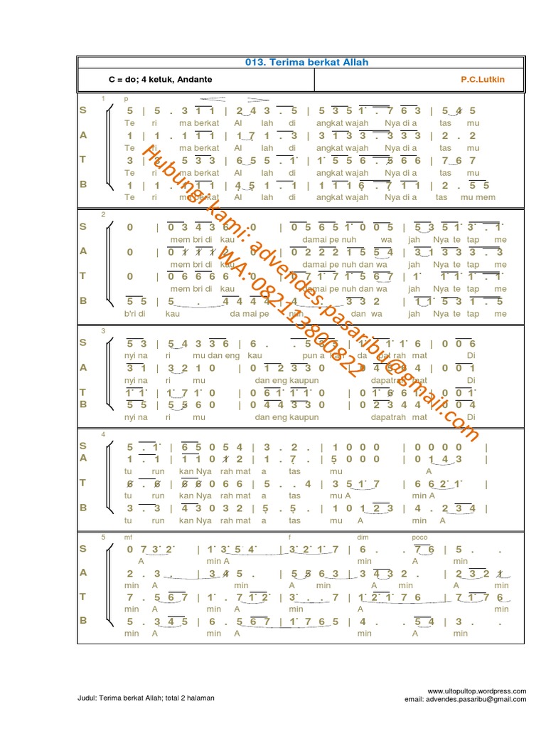 Partitur Koor Terima Berkat Allah | PDF