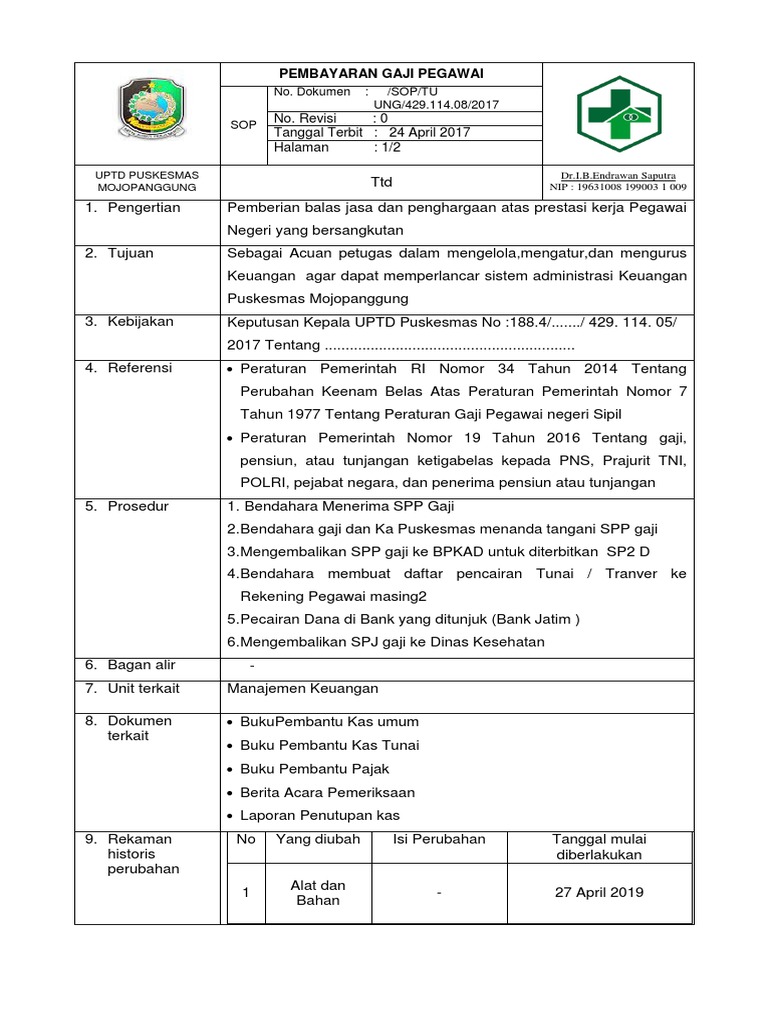 Sop Pembayaran Gaji Pns | PDF