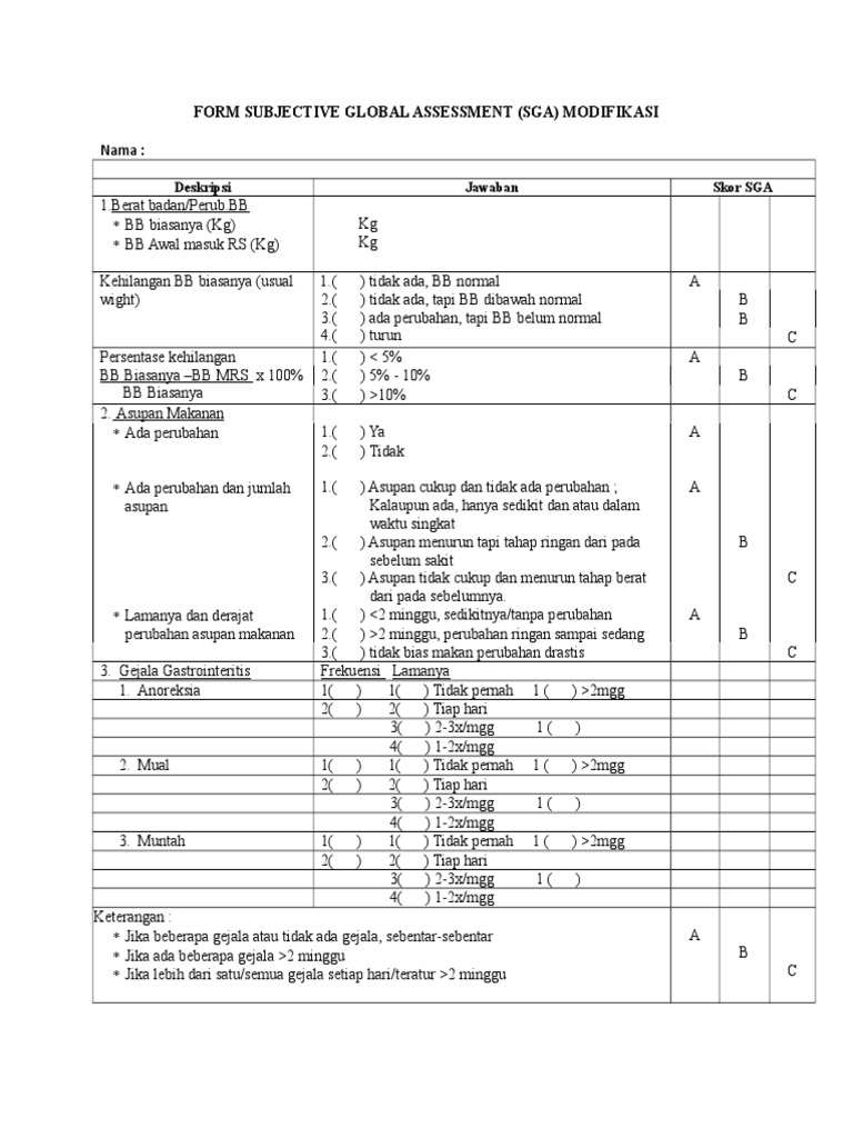 Form Subjective Global Assessment (Sga) | PDF
