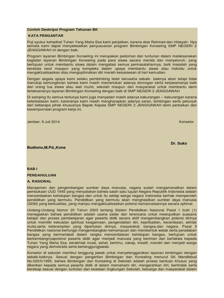Contoh Deskripsi Program Tahunan BK Permen 111 | PDF