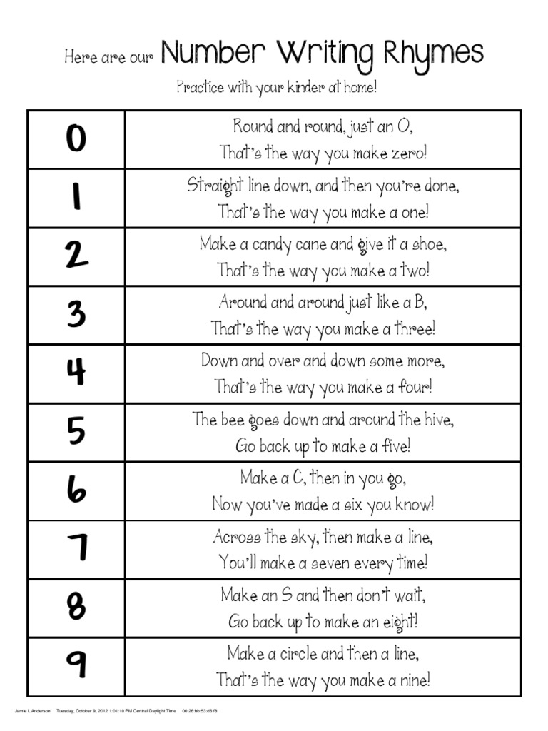 Number Writing Rhymes: Practice With Your Kinder at Home! | PDF | Bees ...