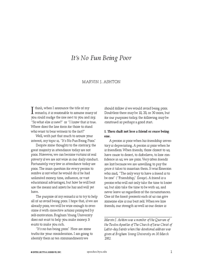 It's No Fun Being Poor: Marvin J. Ashton | PDF