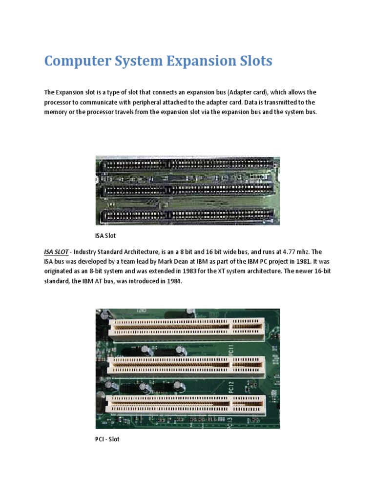 Different Kinds Of Expansion Slots