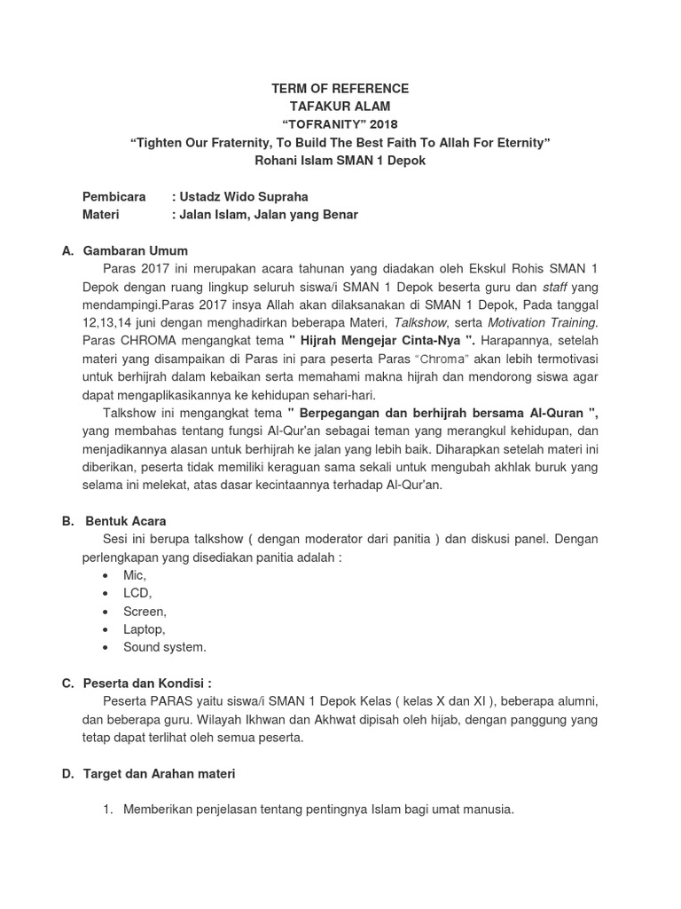 Contoh TOR Acara | PDF