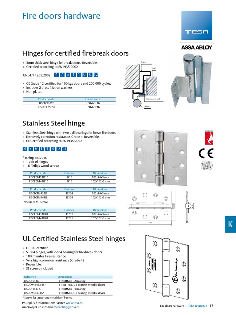 Fire Door Hinges and Hardware Guide | PDF | Door | Metals