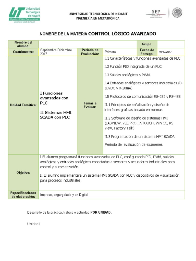 Desarrollo de prácticas de Control Lógico Avanzado con PLC y sistemas ...
