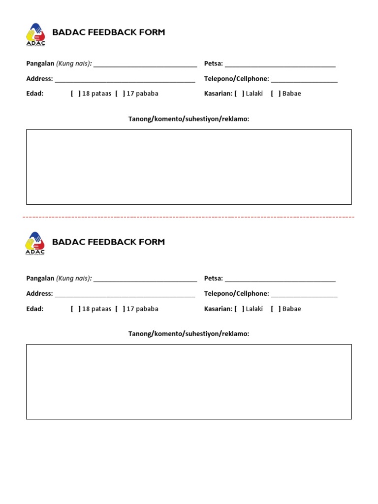 Badac Form - Feedback Form | PDF