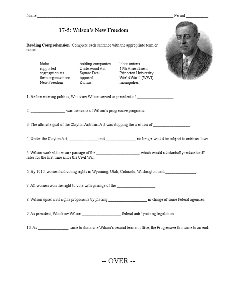 17 5 Worksheet | PDF | Progressive Era | Woodrow Wilson