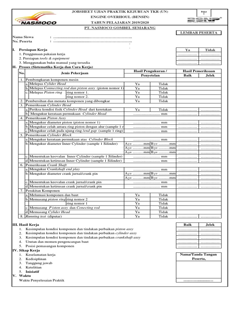 Job Sheet Overhaul-UKK | PDF