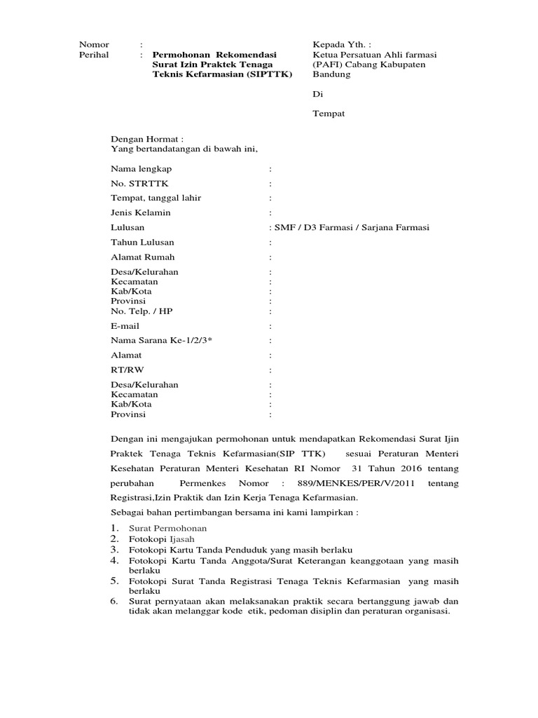 Form Permohonan Rekom TK | PDF