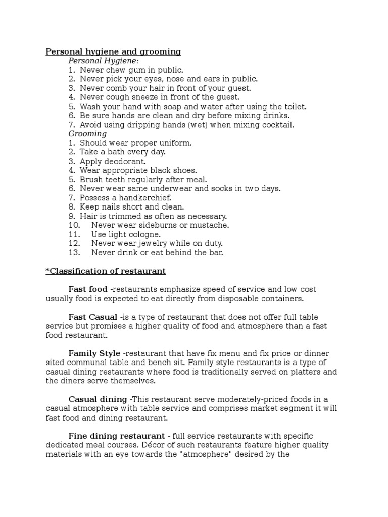 Classification of Restaurant | PDF | Menu | Restaurants