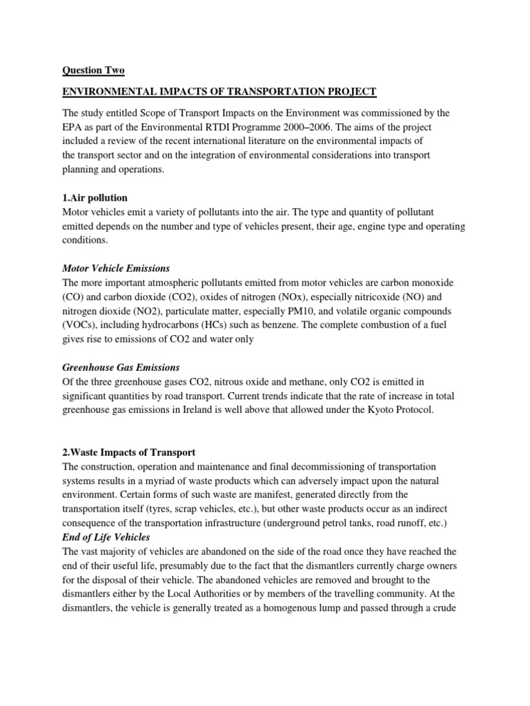 Environmental Impacts of Transportational Projectsroje | PDF | Air ...