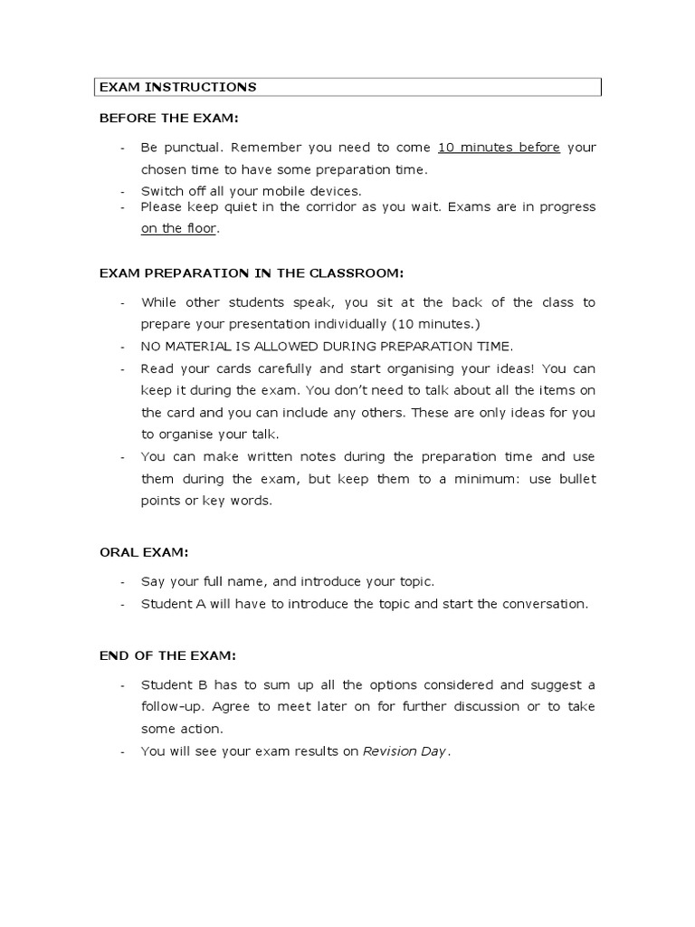 Oral Exam Instructions | PDF | Language Arts & Discipline