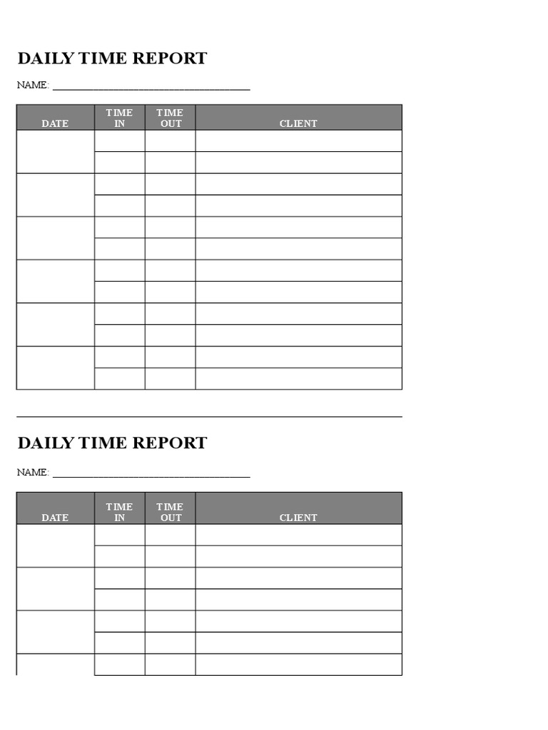 Daily Time Report: Date Client Time IN Time OUT | PDF | Career & Growth