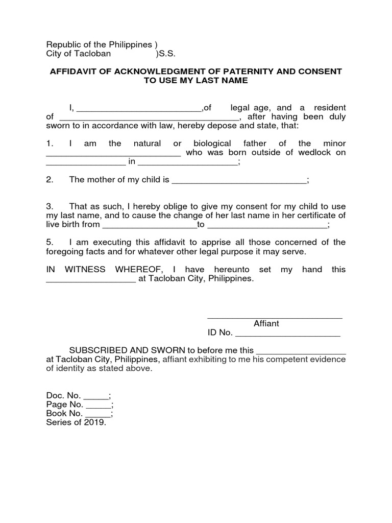 Acknowledgment of Paternity and Consent To Use Last Name | PDF