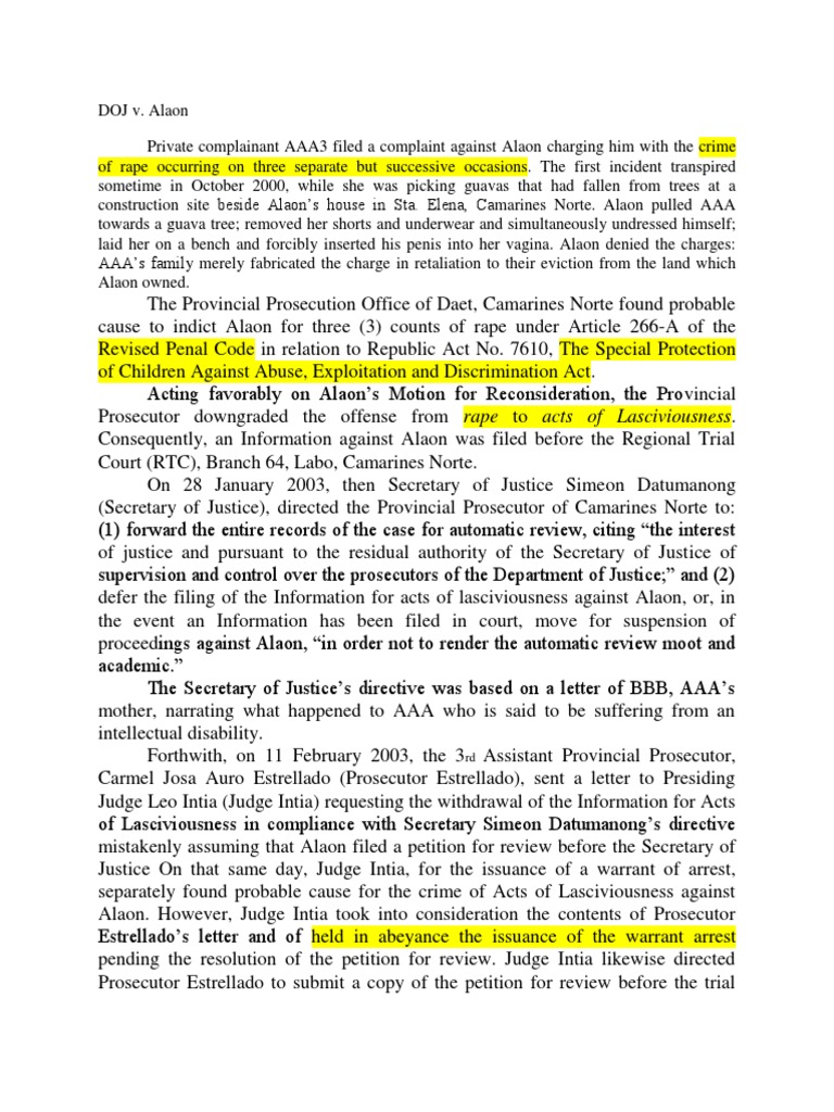 DOJ v. Alaon Digest | PDF | Prosecutor | Appeal