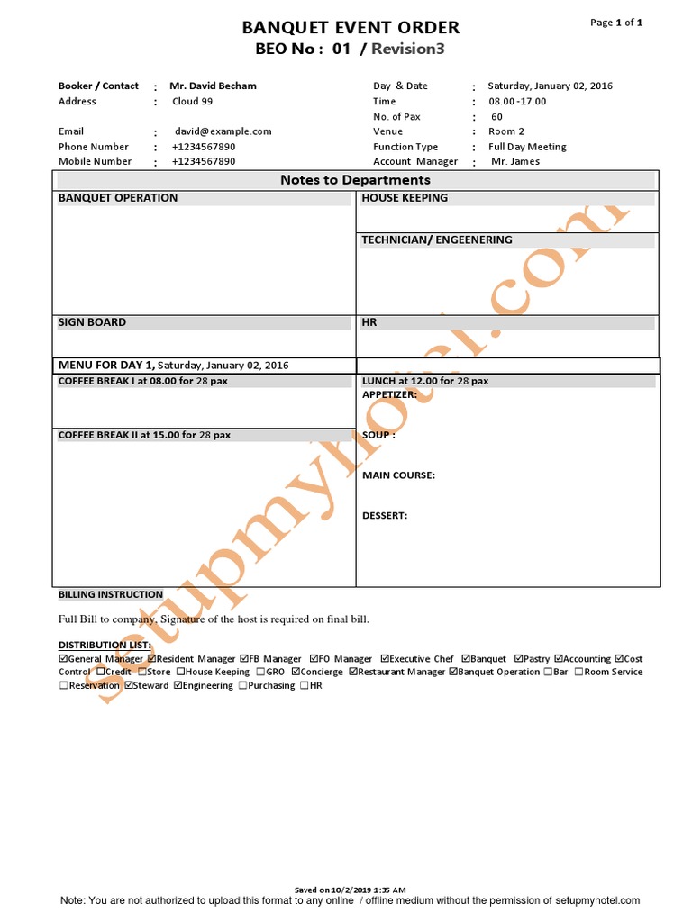 Banquet - Event - Order-BEO 1 | PDF