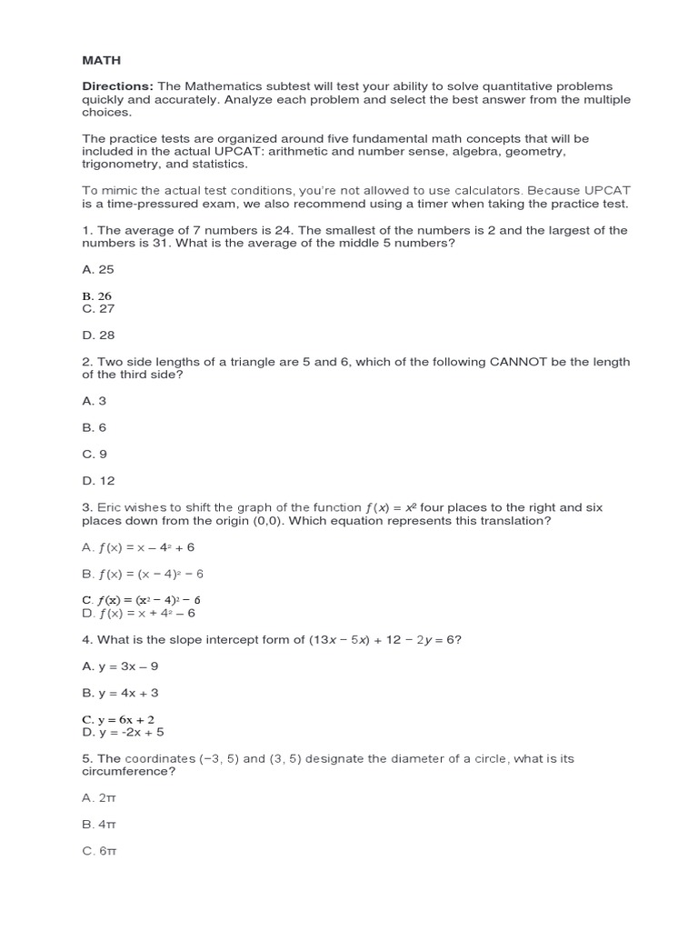 Math Directions: The Mathematics Subtest Will Test Your Ability To ...