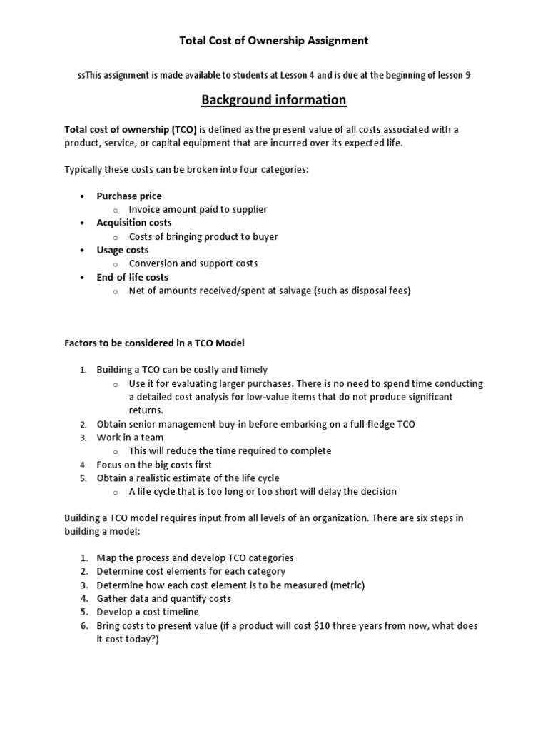 TCO Assignment Student | PDF | Total Cost Of Ownership | Programmable ...