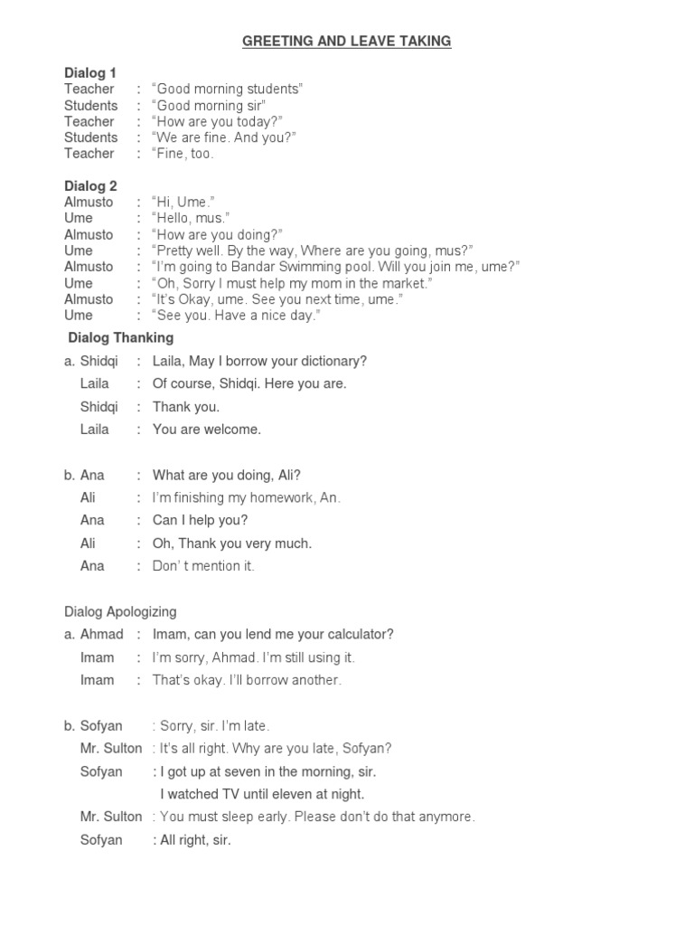 Greeting and Leave Taking Kelas 7 | PDF