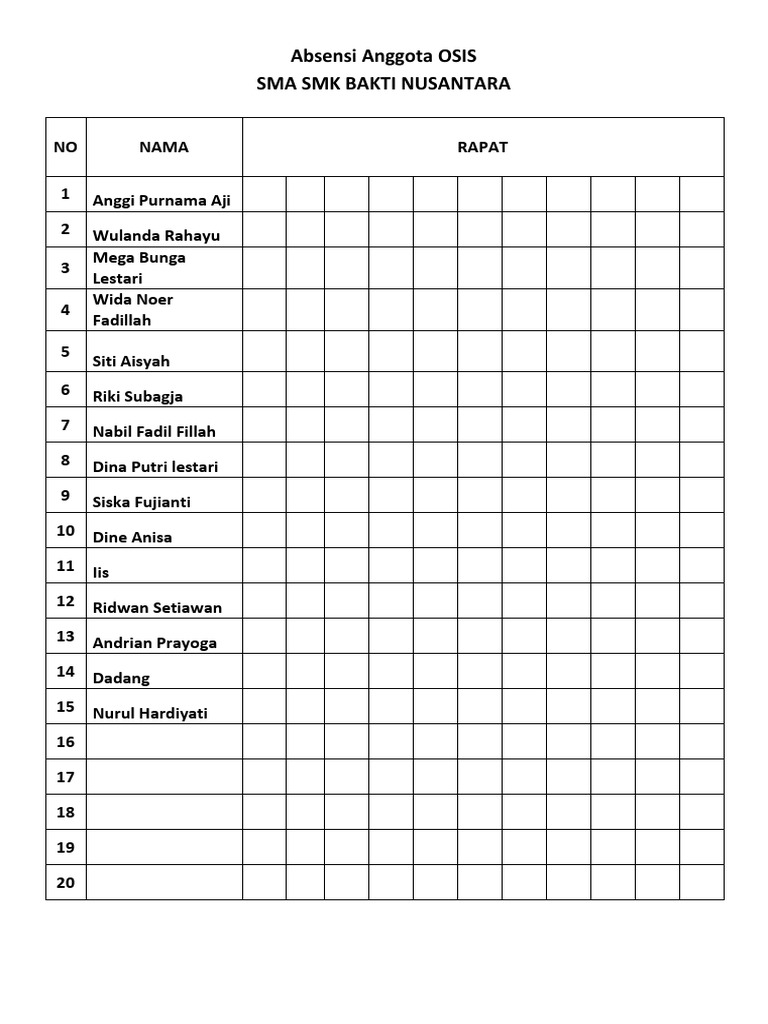 Format Absensi Anggota OSIS | PDF