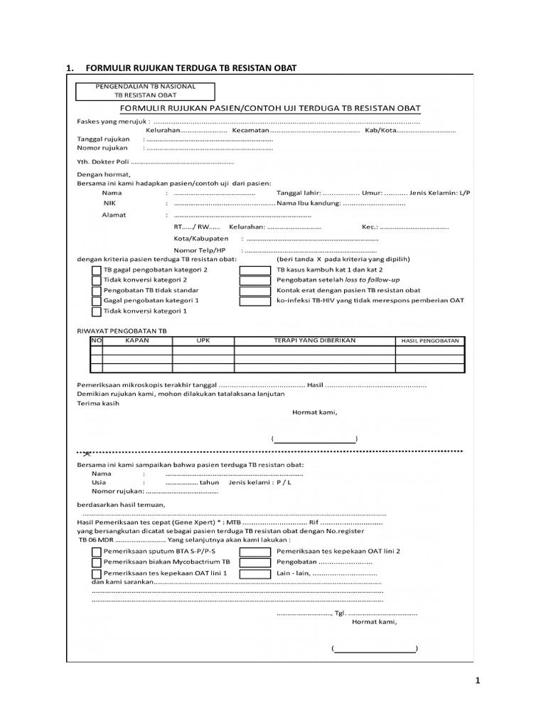 Formulir Rujukan Terduga TB Resistan Obat | PDF