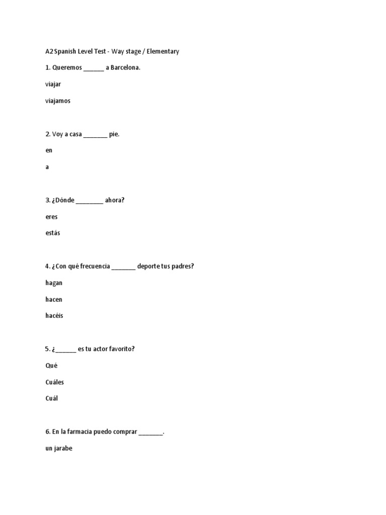 A2 Spanish Level Test | PDF