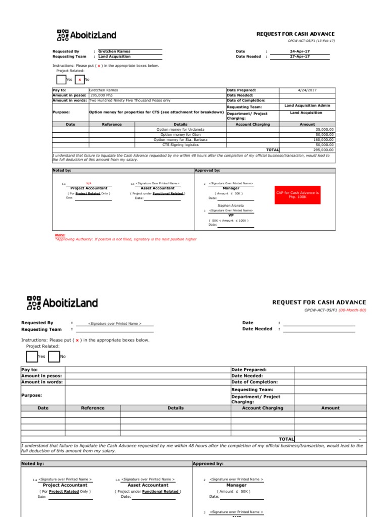 Cash Advance Form | PDF | Money | Economies