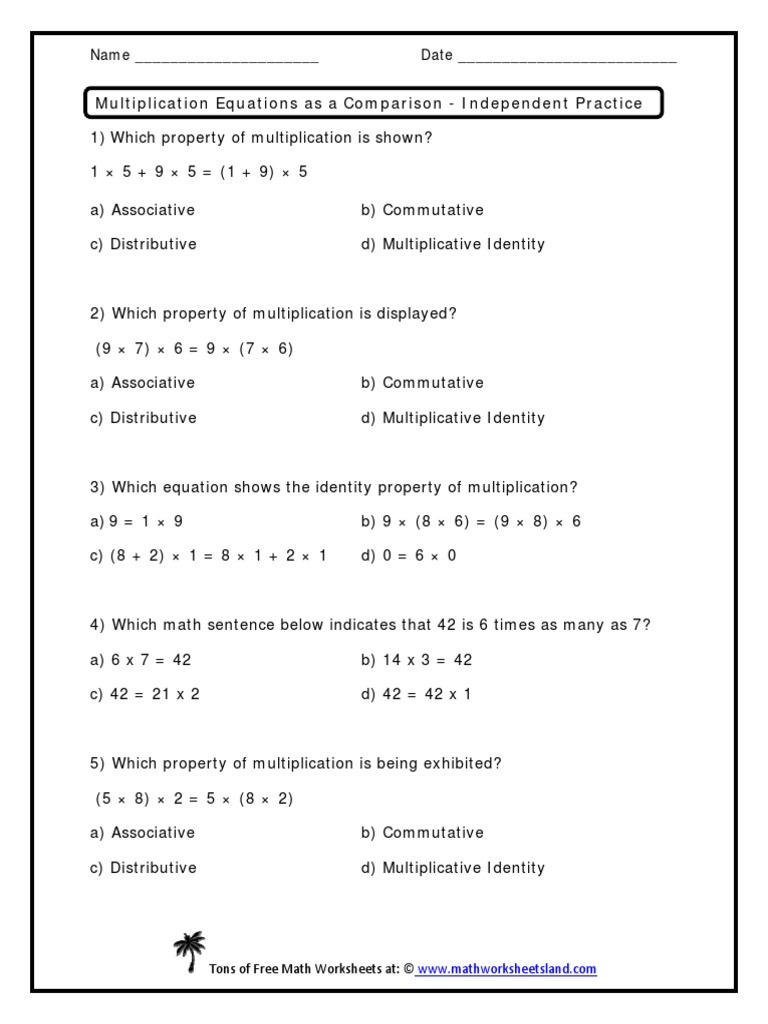 Properties of Multiplication Worksheets | PDF
