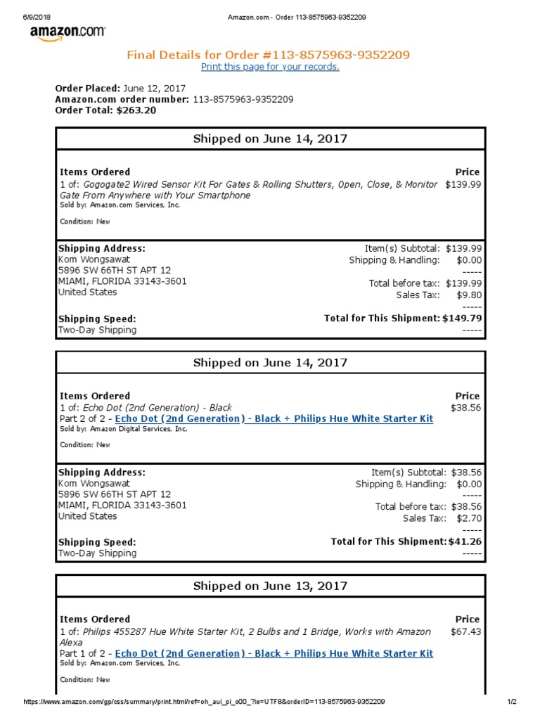 Final Details For Order #113-8575963-9352209: Shipped On June 14, 2017 ...