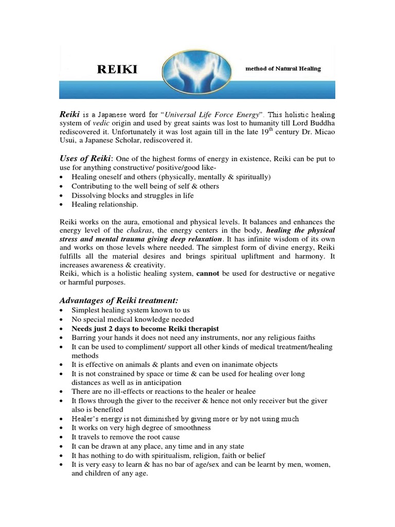 Reiki Brochure | PDF | Reiki | Faith Healing