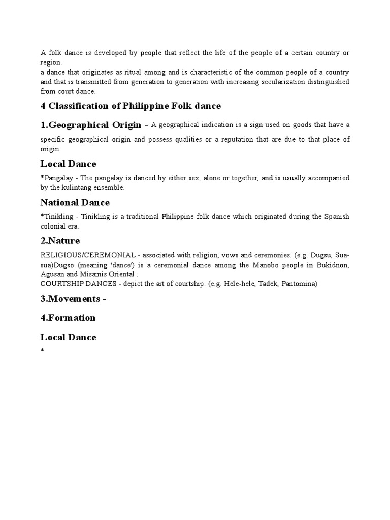 4 Classification of Philippine Folk Dance 1.geographical Origin | PDF