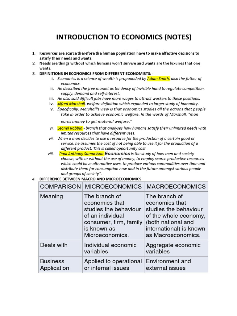 Introduction To Economics (Notes) | Microeconomics | Economics