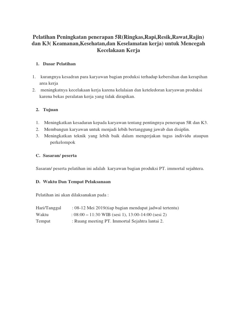 Pelatihan Peningkatan Penerapan 5R Dan K3 Untuk Mencegah Kecelakaan ...