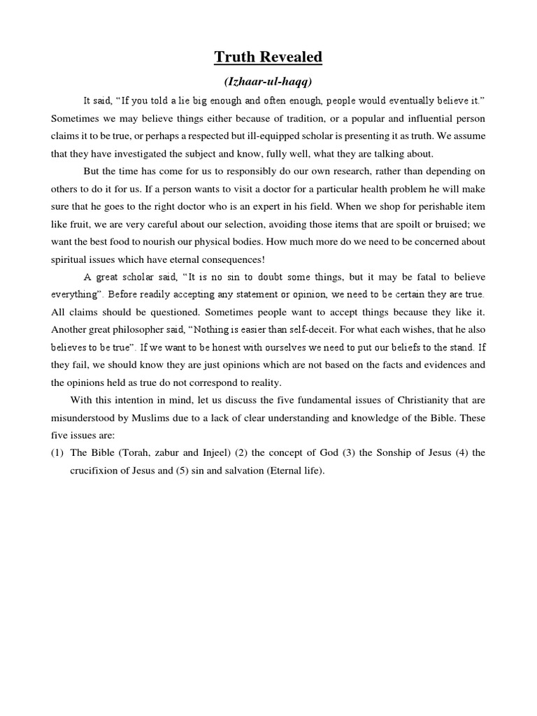 Truth Revealed by Izhaar-ul-Haqq PDF | PDF | God The Father | Logos ...