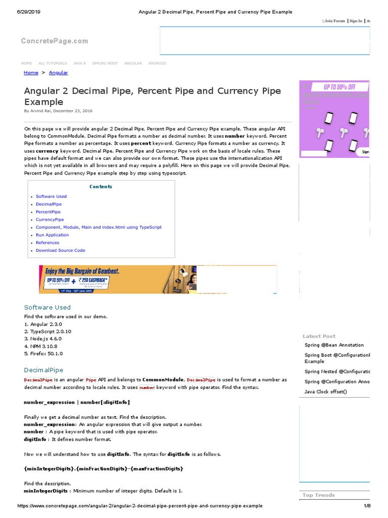Angular 2 Decimal Pipe, Percent Pipe and Currency Pipe Example | PDF | Fraction (Mathematics ...